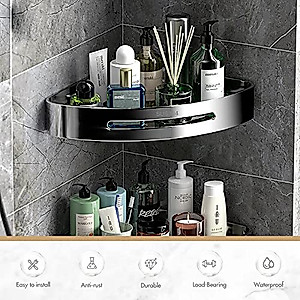 KULED Corner Shower Caddy, Adhesive Bathroom Shower Corner Shelves, 1.77inch Height Rustproof Stainless Steel Shower Organizer, Silver Polished Shower Shelf with 3 Adhesives