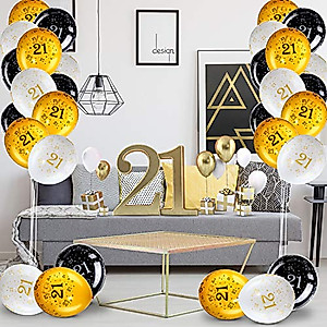 45 Piece 12 Inch 21st Birthday Party Latex Balloons Birthday Anniversary Party Decoration White Gold Black Theme Balloon for Twenty One Birthday Party Supplies Indoor Outdoor Decor