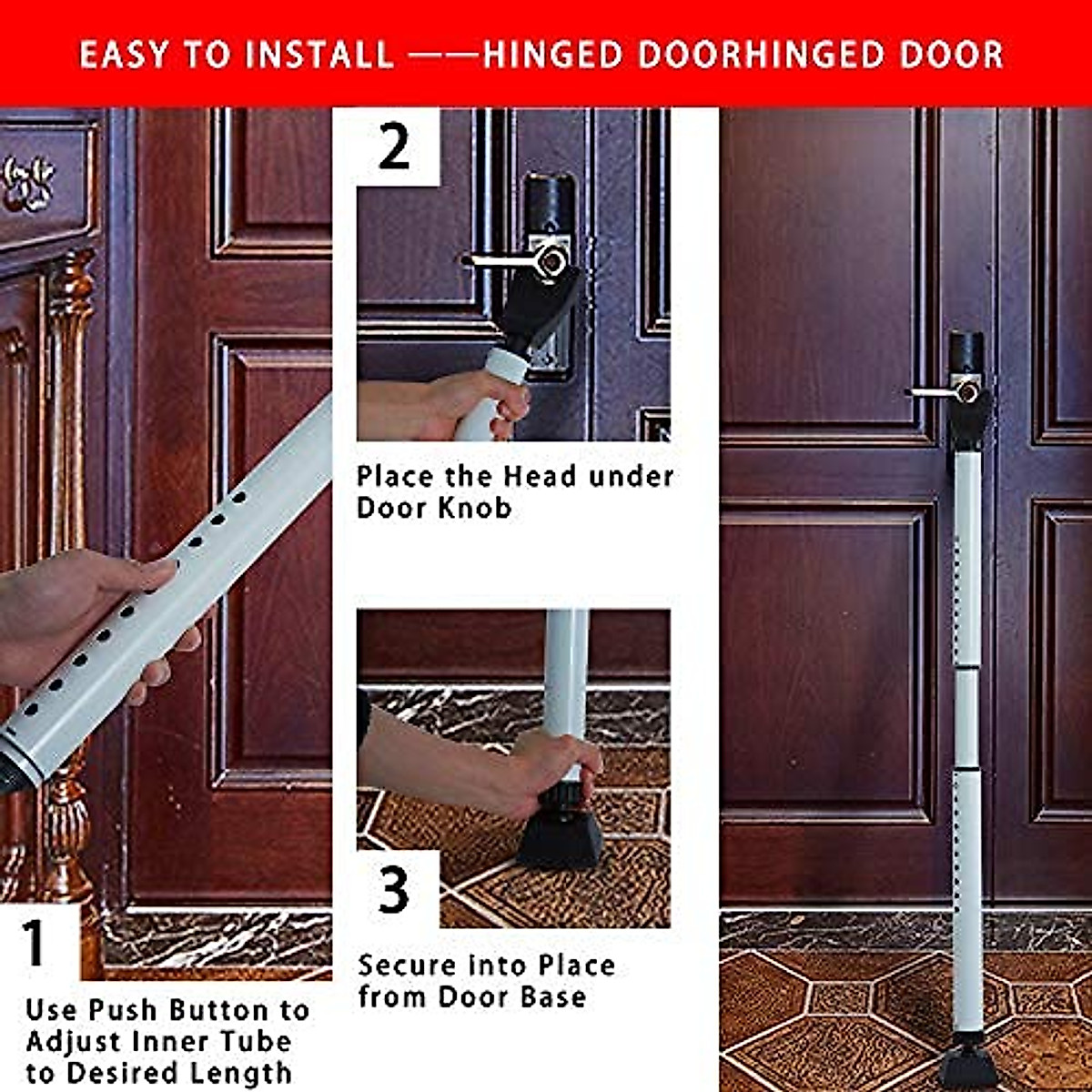 HoneSecur 2-in-1 Door Security Bar & Sliding Patio 28″ Door Stopper Security Jammer Bar Child Proof Adjustable Constructed of High Grade Iron Window Doors Security Bars, White