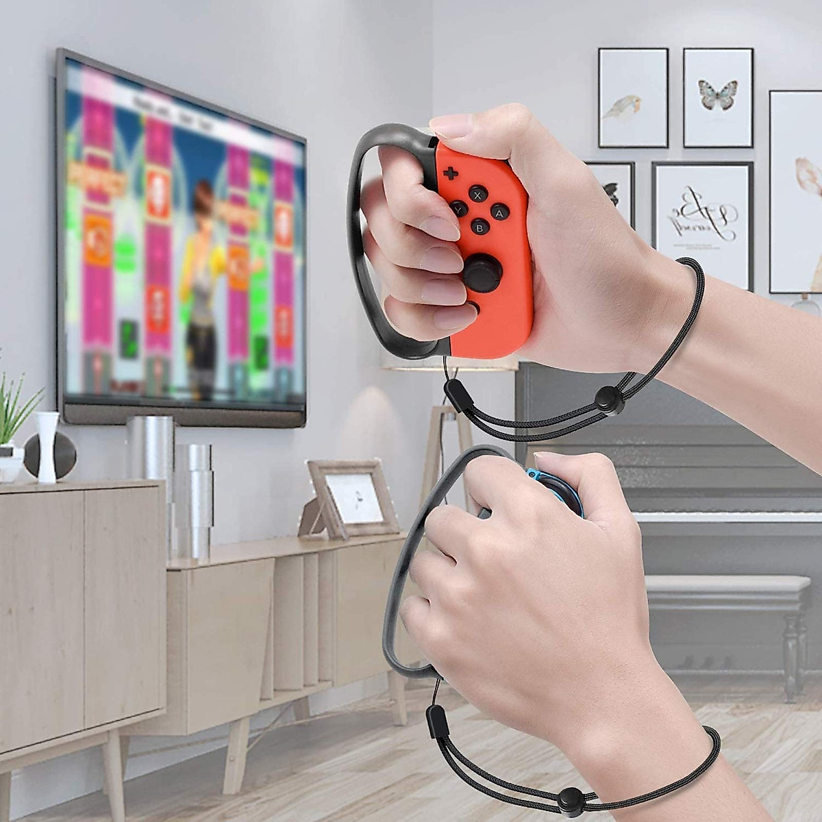 Fitness Boxing Hand Grips for Nintendo Switch & OLED Model JoyCon, FANPL Upgrade Fit Boxing Clasp Accessories Handle for Adults and Children, Enhance Your Gaming Experience, 2 Pack (Black and Black)