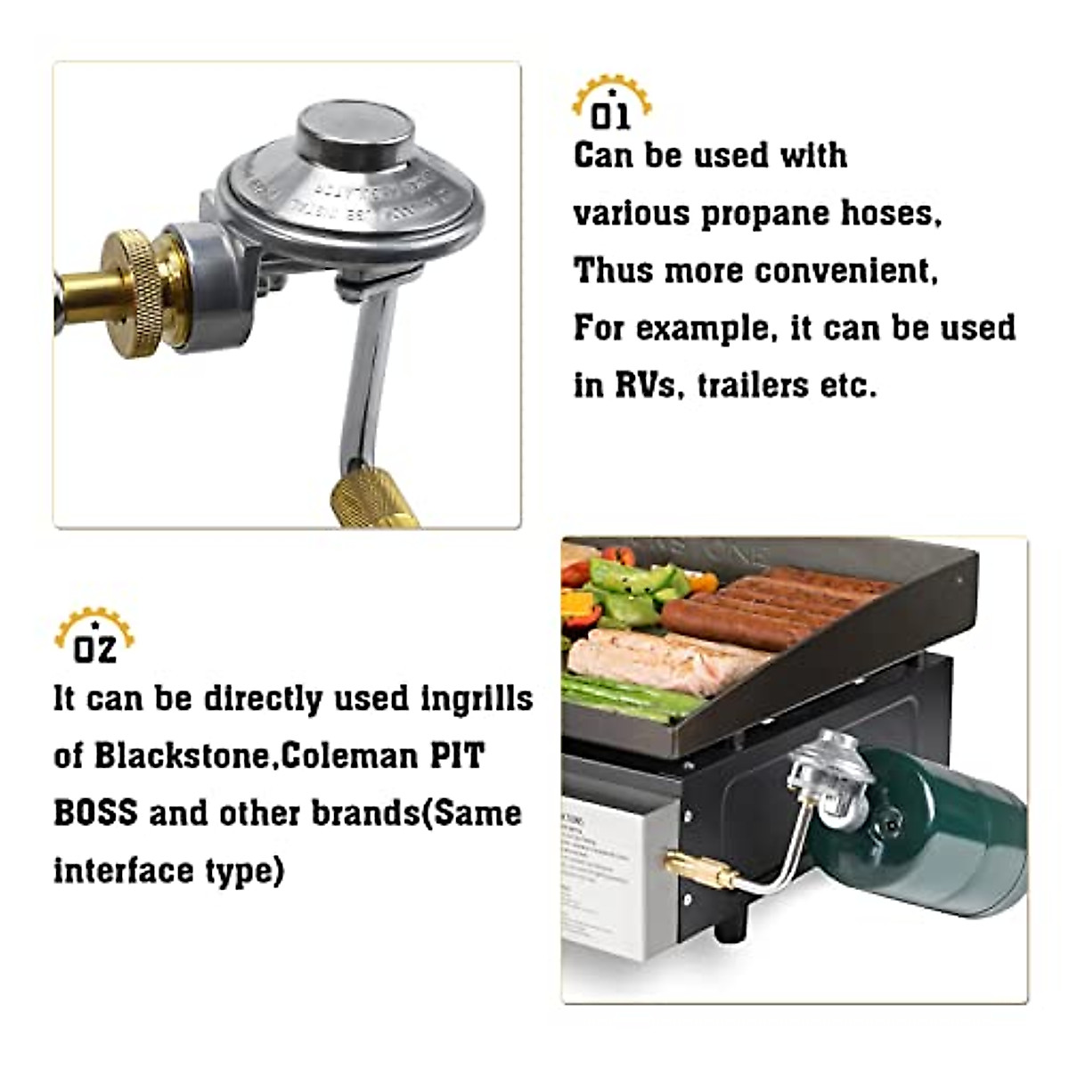 Xastro Gas Grill Regulator Propane Griddle Regulator for Blackstone 17 Inch & 22 Inch Tabletop Griddle Grills Pit Boss PB336GS Griddle CharBroil 19952085 Griddle