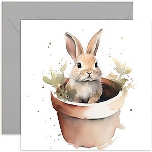 Old English Co. Watercolour Bunny Rabbit Greeting Card for Birthday - Cute Birthday Card for Mum, Nan, Her - Wildlife Art Card for Thinking of You, Thank You, Just Because | Blank Inside Envelope