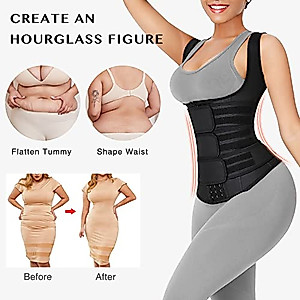 FeelinGirl Waist Trainer for Women Latex Cincher Corset Vest Sport Workout Hourglass Body Shaper with Steel Bones XXL