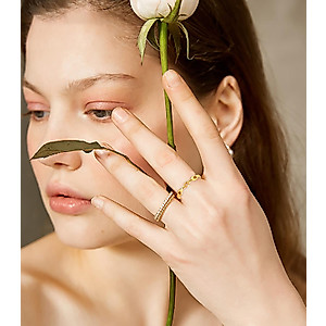 FUNEIA 8PCS 14K Gold Plated Stacking Rings for Women Simple Dainty Silver Stackable Knuckle Thumb Rings Set Cubic Zirconia Thin Plain Band Wedding Promise Eternity Statement Rings Size 4-12