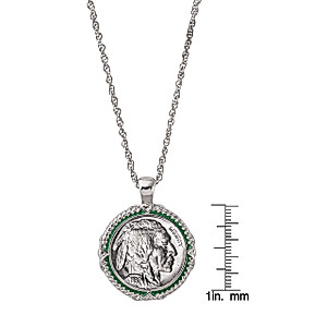 American Coin Treasures Buffalo Nickel Coin Pendant Necklace with Green Enamel | Silvertone 24" Rope Chain for Men & Women | Lobster Claw Clasp | Jewelry for Collectors | Elegant Gift Box