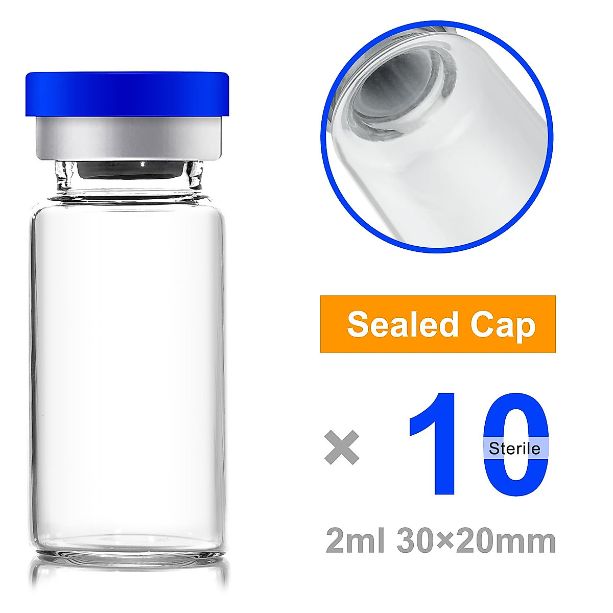 Ehoycq 2ml Sealed Vials with Self Healing Injection Port and Plastic-Aluminum Flip Caps,Glass Empty Vials for Injection 10 Pack