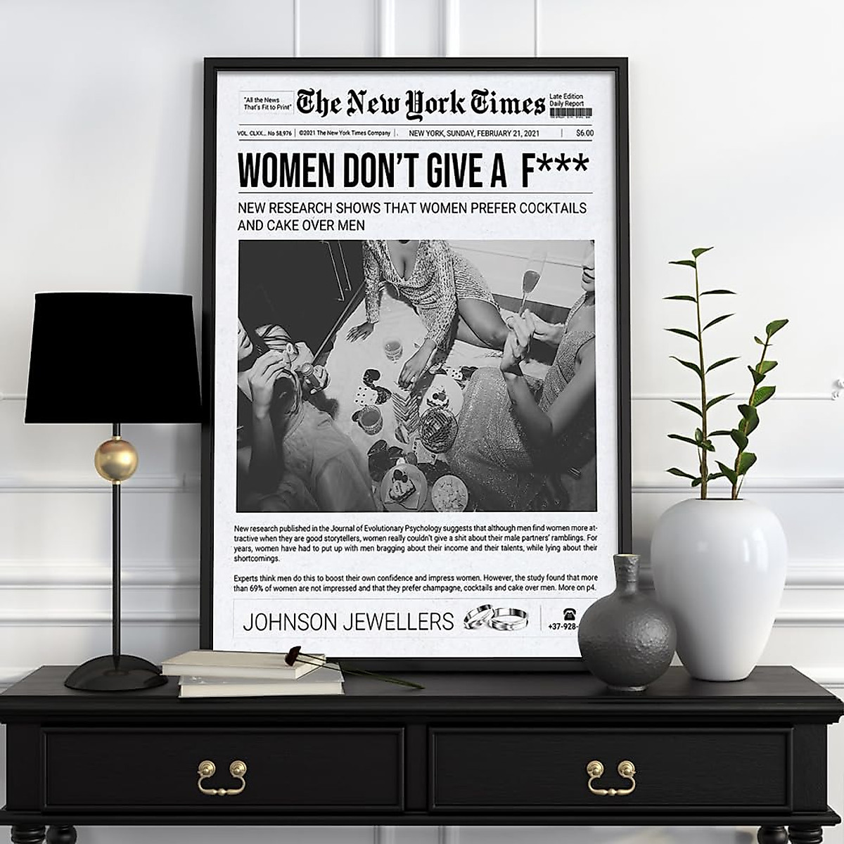 OPPQRRS Vintage Black White Canvas Wall Art, Trendy Girly Newspaper Dorm Aesthetic Poster, Funky Disco Ball Cocktail Prints, Humor Women Party Cake Pictures 12x16in Unframed