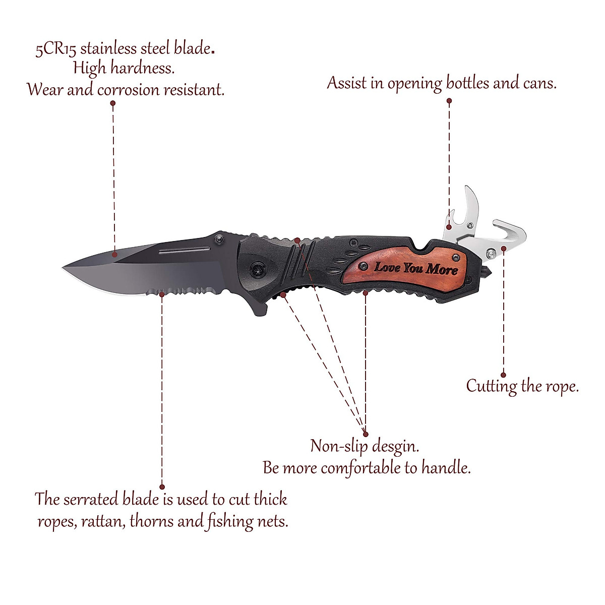 Personalized Engraved Pocket Knife Custom Knife - Wood Anniversary Idea For Him - Idea For Husband Boyfriend Dad Son Fiancé Groomsmen Uncle Grandpa