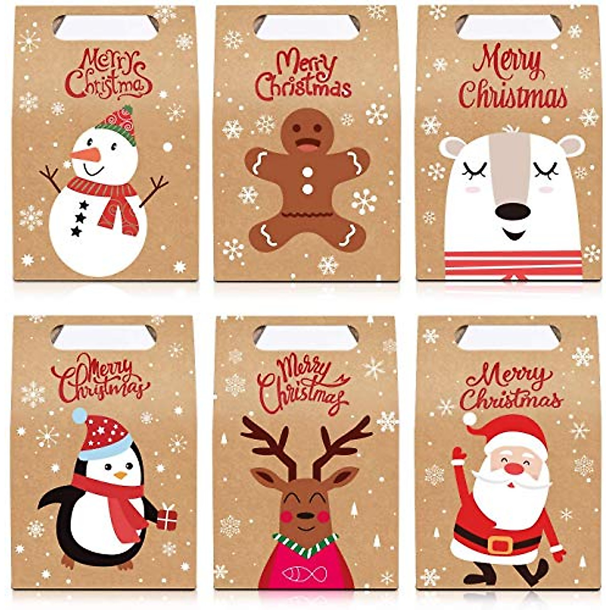 STEFORD Christmas Kraft Paper Gift Boxes,24PCS Christmas Candy Gift Treat Bags for Xmas Party Supplies