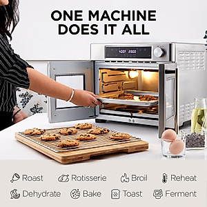 Dual Zone Air Fryer French Door Oven - 32 Qt Convection Toaster Combo - 10-in-1 Multifunction Up to 450° - 1800W - Temperature Control, Timer - Stainless Steel – Dehydrate, Broil, Bake, Roast, Ferment