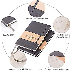 Dotted Grid Notebook/Journal - Dot Grid Hard Cover Notebook, Premium Thick Paper with Fine Inner Pocket, Dark Gray Smooth Faux Leather, 5''×8.25''