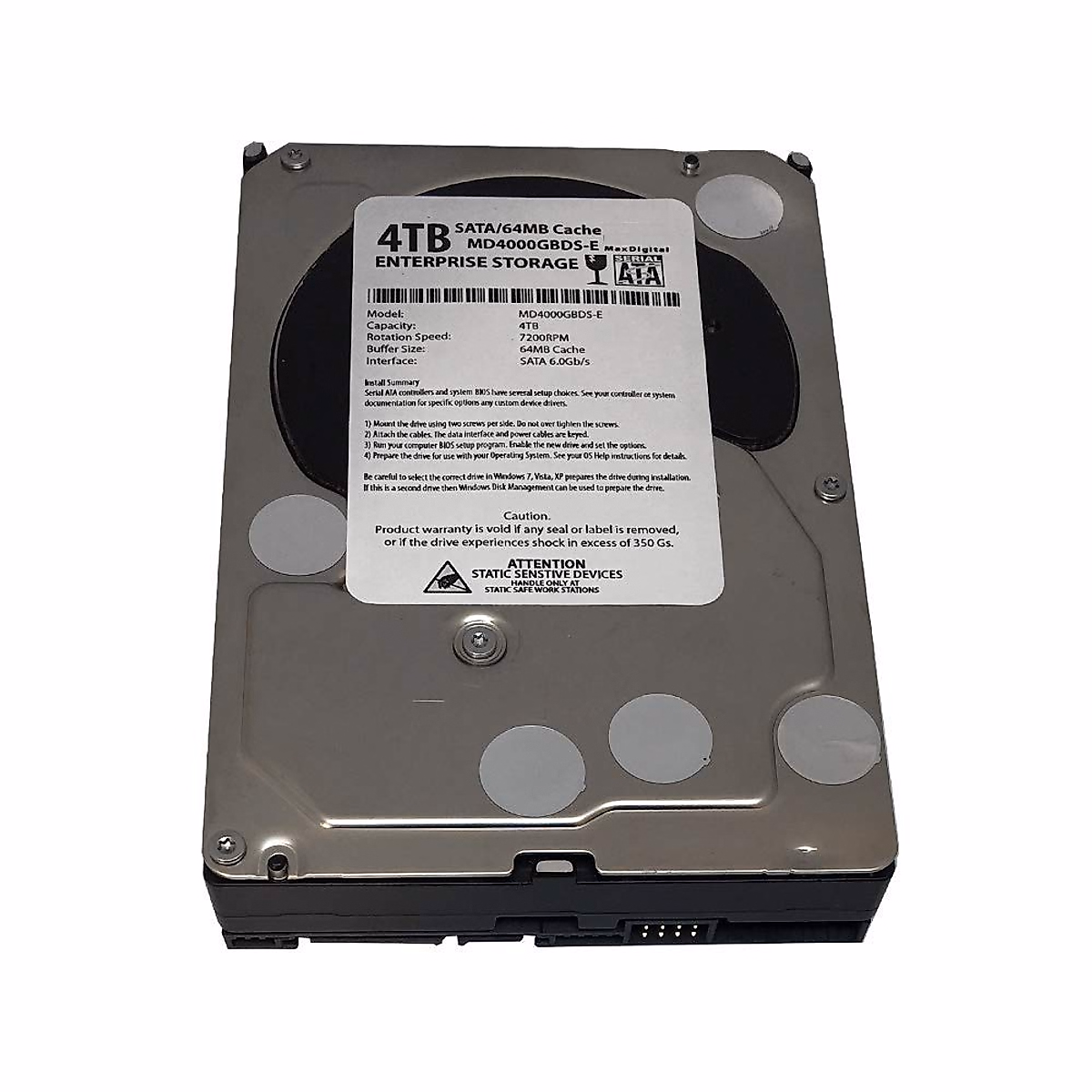 MaxDigital 4TB 7200RPM 64MB Cache SATA 6.0Gb/s (Enterprise Storage) 3.5inch Internal Hard Drive (Renewed)