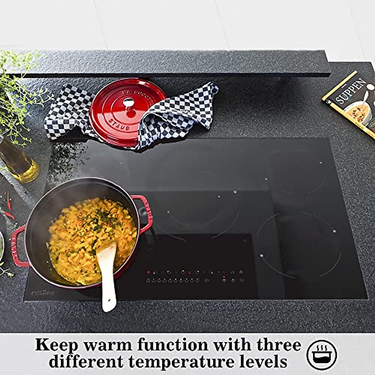 Electric Ceramic Cooktop 30 Inch, 5 Burners Electric Radiant Stove, Drop-in Smoothtop Ceramic Glass Cooker, 240V 8200W for All Cookware