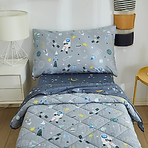 Brandream 4-Piece Toddler Bedding Sets for Boys Space Rocket Galaxy Bed Sheet Set Girls Includes Comforter, Top Flat Sheet, Fitted Sheets and Pillowcases, Cotton