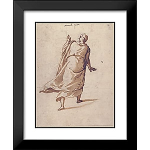 ArtDirect Cesare Nebbia 19x24 Black Modern Frame and Double Matted Museum Art Print Titled - Back View of a Standing Man in a Long Cloak (1536-1614)