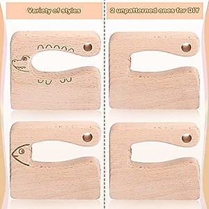 Honoson 4 Pieces Wooden Kids Knife 2 Patterns Safe Cutting Knife Wooden Cooking Chopper Kitchen Tools for Toddlers Cutting Fruit and Vegetable, for 2-8 Years Old