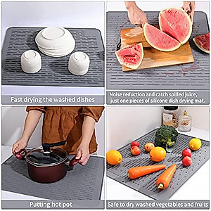 Extra Large Silicone Dish Drying Mat - XL Size 23” x 18” Dish Rack Mat for Kitchen Counter, Heat-resistant Rubber Dish Mat, Non-Slip Silicone Sink Mat, Eco-friendly Counter Top Mat, BPA Free, Grey