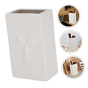 BESPORTBLE Kitchen Utensil Holder Human Face Shape Ceramic Kitchen Utensil Storage Organizer Caddy Kitchen Tool Holder for Forks Spoons Tableware