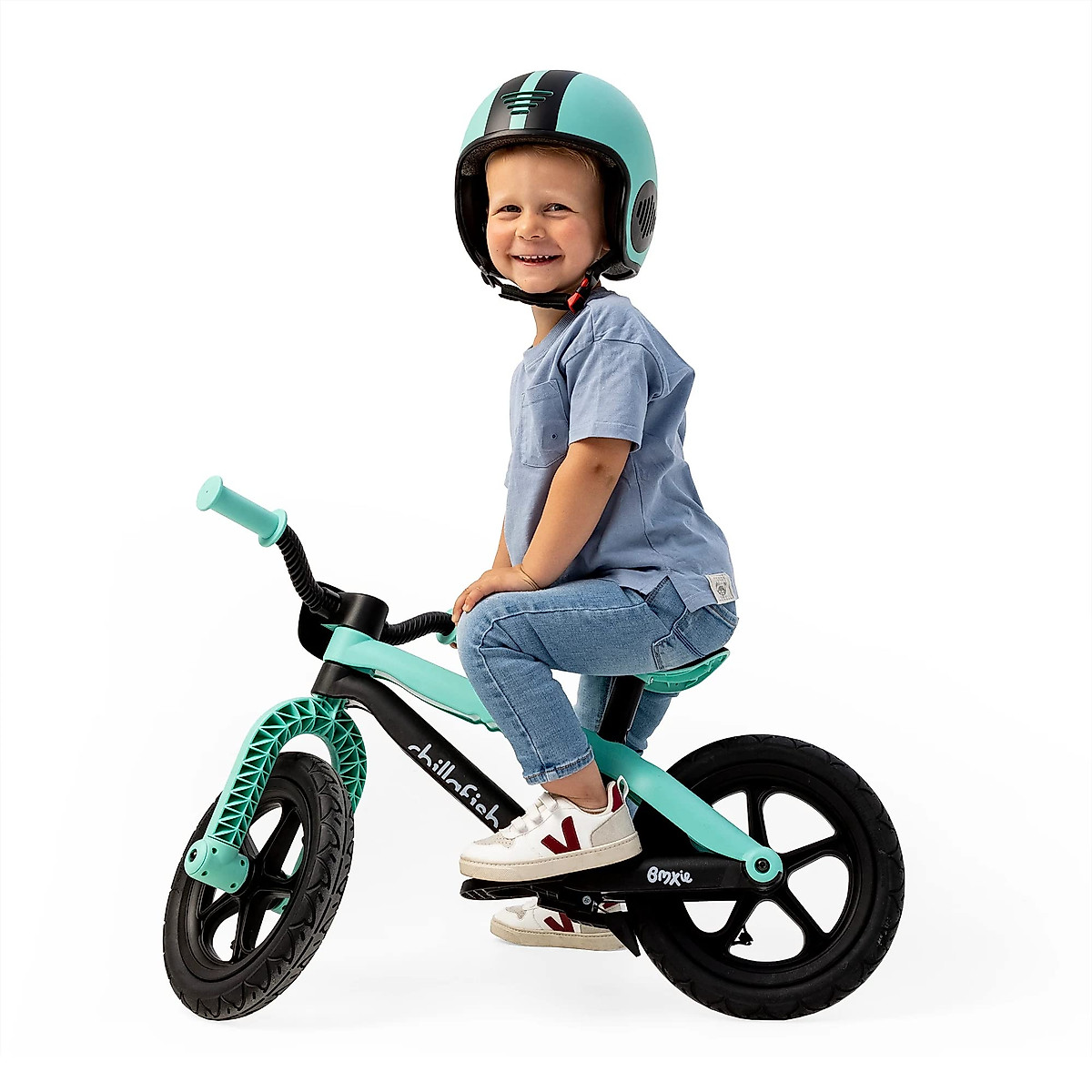 Chillafish Bmxie² Lightweight Balance Bike with Integrated Footrest and Footbrake for Kids Ages 2 to 5 Years, 12-inch Airless Rubberskin Tires, Adjustable Seat Without Tools, Blue
