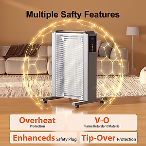 Landeagle Radiator Space Heater with Thermostat, 360° surround heating, Portable Heater with Remote Control, 1500W Electric Heater with Tip-over & Overheat Protection, 12H Timer for Indoor Use (Grey)