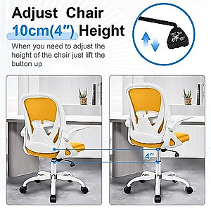 Primy Office Chair Ergonomic Desk Chair with Adjustable Lumbar Support and Height, Swivel Breathable Desk Mesh Computer Chair with Flip up Armrests for Conference Room（Yellow）