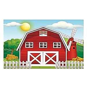 Funnytree Cartoon Red Farm Animals Party Backdrop Children Birthday Background for Photography Decorations Photobooth Banner Photo Studio Props