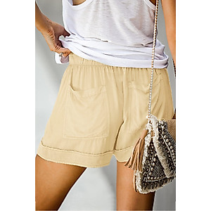 HVEPUO Lounge Wide Leg High Waist Summer Linen Cotton Khaki Shorts Women Vacation Travel Beach Cute Drawstring Mom Shorts for Women Beige XL