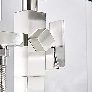 Senlesen Barthroom Tub Filler Faucet Floor Mounted Bathtub Shower Faucet Waterfall Spout Free Standing Tub Mixer Tap with Handheld Sprayer Brushed Nickel