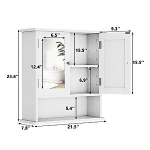 Smuxee Bathroom Wall Cabinet with Mirrors, White Bathroom Medicine Cabinet with Adjustable Shelves, Over Toilet Cabinet for Bathroom Laundry Room Kitchen
