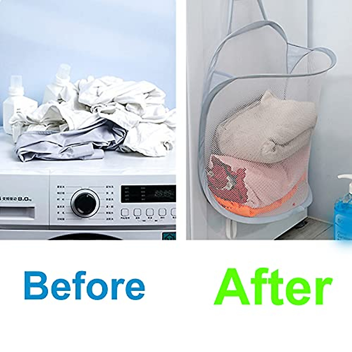 Asonen Hanging Pop Up Laundry Basket, Foldable Mesh Hamper Dirty Clothes Basket with Carry Handle Suitable for Travel, Bedroom, Bathroom, Dorms (1 Pack, White)