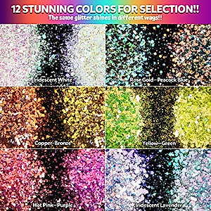 Chameleon Chunky Glitter, LEOBRO 12 Color Holographic Craft Glitter for Resin, Nail Glitter for Body Face Eye, Epoxy Resin Flake Sequin Glitter for Crafts Resin Tumbler Keychain Jewelry Making