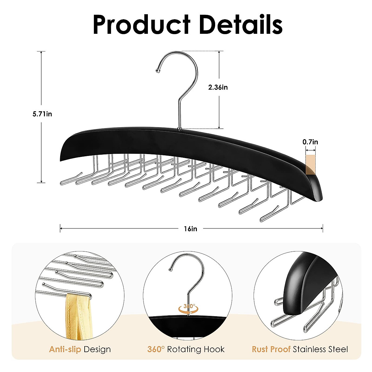 Tank Top Hanger, Bra Hangers for Closet Organizer 360° Rotating 24 Foldable Metal Hooks Tie Rack Hanger for Men Space Saving Non-Slip Hanging for Camisoles Belts Bathing Suit Scarves 1 Pack