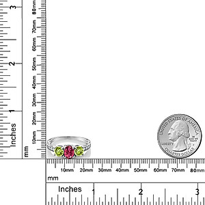Gem Stone King 925 Sterling Silver Oval Pink Tourmaline Green Peridot and Moissanite Women Ring (2.07 Cttw, Gemstone Birthstone, Available In Size 5, 6, 7, 8, 9)