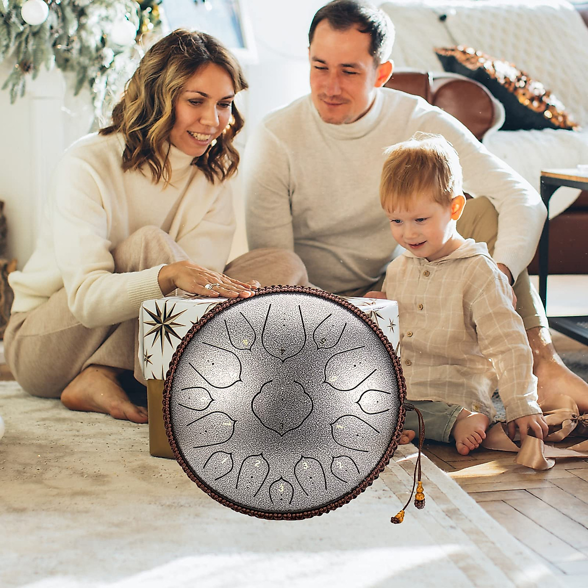 15 Notes Steel Tongue Drum, 14 Inch Harmonic Handpan Drum Percussion Instrument with Mallets Travel Bag for Meditation,Women's Yoga Steel Tongue Drum (WHITE)