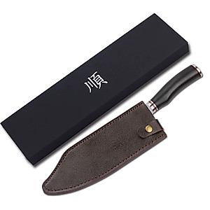 YOUSUNLONG Butcher Knife Pro 10" Cimitar Hybrid Cleaver Japanese Hammered Damascus Steel Razor Sharp - Natural Leadwood Handle