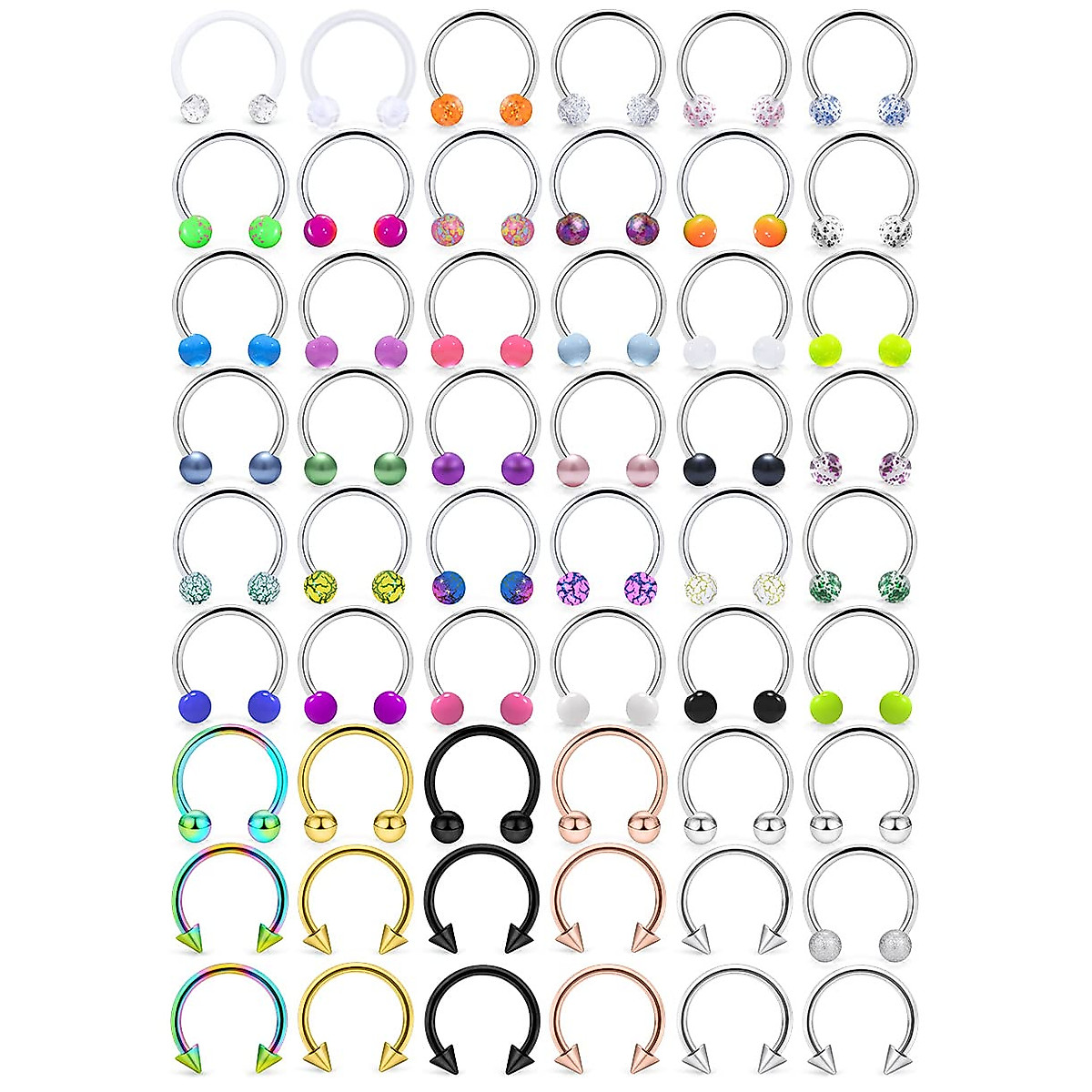 Lcolyoli 24-55Pcs 16G Surgical Steel Nose Septum Rings Piercing Jewelry Externally Threaded Cartilage Helix Tragus Daith Earring Hoop Lip Horseshoe Retainer for Women Men 10mm 3/8 inch