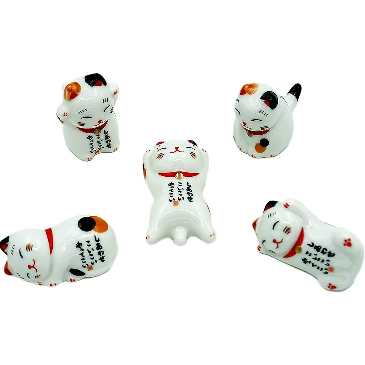 TRUEGOOD Cute Cat Chopsticks Rest Dinner Spoon Stand Knife Fork Holder, Valentine's Day present (5pcs White)