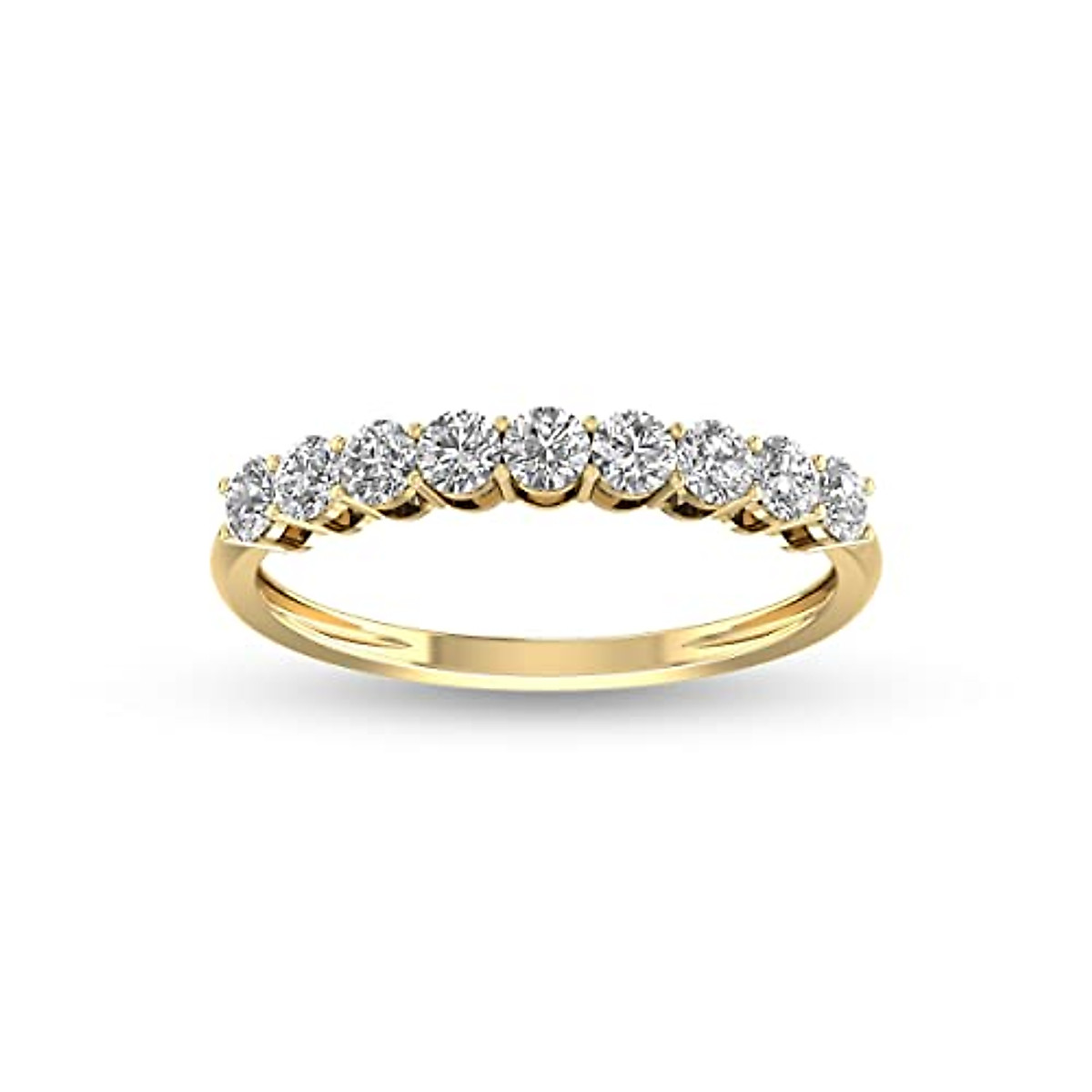 1/2 Carat TW Nine Stone Natural Round Diamond Wedding Anniversary Band In 14k Yellow Gold (J-K Color I2-I3 Clarity)