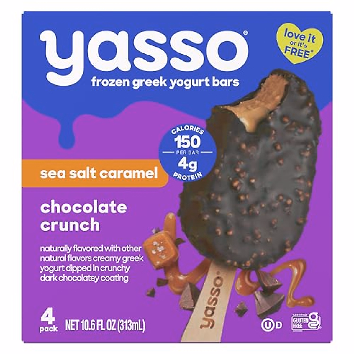 Yasso Frozen Greek Yogurt Bars Sea Salt Caramel Chocolate Crunch Bars 4 Count for a ridiculously creamy frozen snack made with the goodness of greek yogurt 2.65fl oz