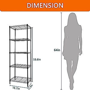 GIOTORENT 5-Wire Shelving Storage Garage Organizer, Adjustable Metal Shelf Wire Shelving Rack for Laundry Bathroom Kitchen Pantry Closet, Matt Black