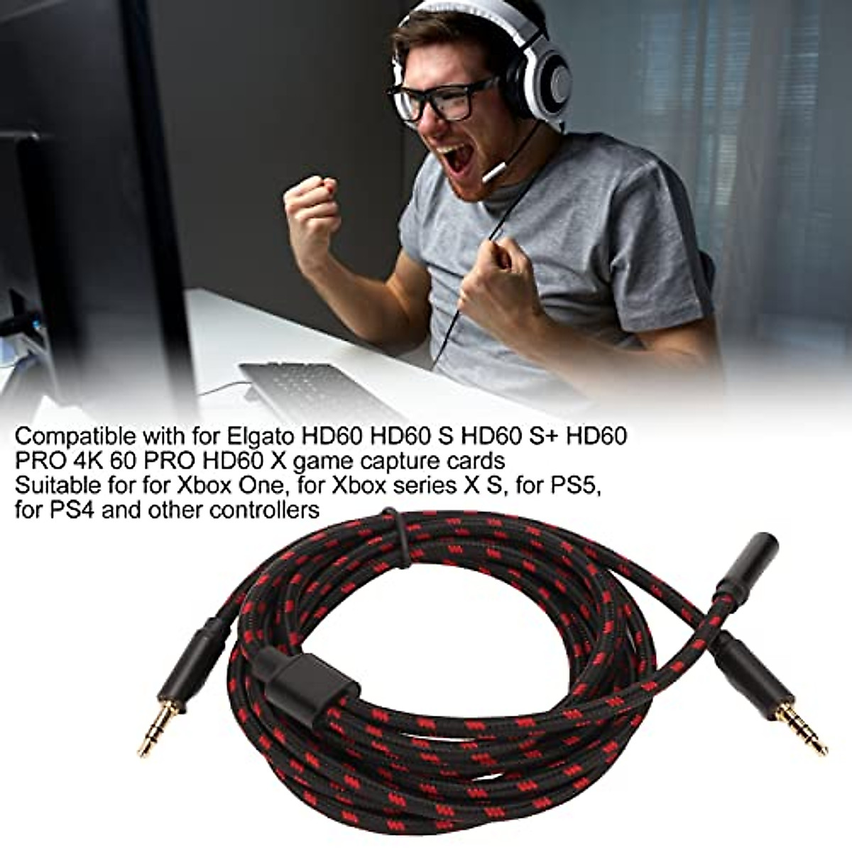 Chat Adapter Cable, Replacement Braiding Wire Free Chat Link Cable Plug and Play for HD60 S for HD60 X for PC for Online Gaming
