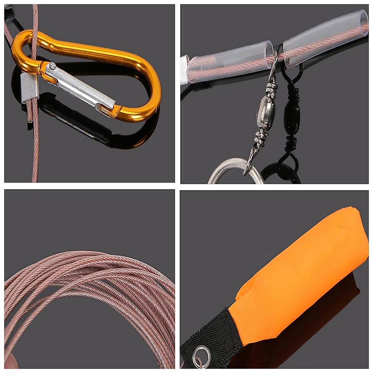 Joyeee Stainless Steel Fishing Stringer for Wading Boat Kayak, with Float Carabiner, 10 PCS Fish Lock and Plastic Handle, 27 FT 300lb Silent Stringer Durable Fishing Gear, Clip Fish Holder, Red