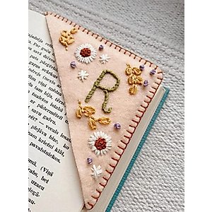 Personalized Hand Embroidered Corner Bookmark, Hand Stitched Felt Corner Letter Bookmark, Felt Triangle Bookmark, Cute Flower Letter Embroidery Bookmarks for Book Lovers