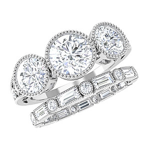 3.25 CT Moissanite Wedding Ring Set, Three Stone Moissanite Ring Set for Women, Gold Moissanite Bridal Ring Set, Certified Moissanite Ring Set, 14K White Gold, Size:US 9.00