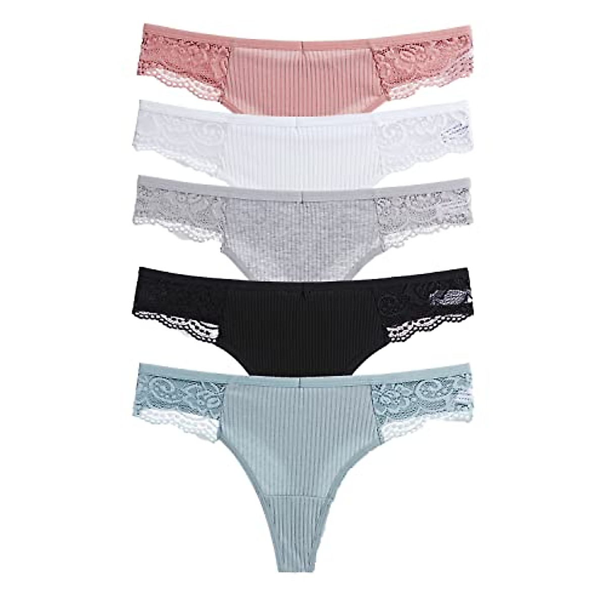 Justgoo Womens Sexy Thongs Lace Panties Underwear Cotton Low Rise Underpants Pack of 5