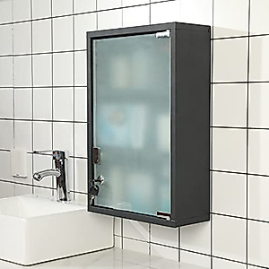 MyGift 18-Inch Bathroom Medicine Cabinet Wall Mounted Metal Storage Cabinet with 3 Shelves Locking Glass Door & Keys