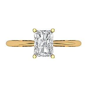 Yellow 14k Solid Gold Solitaire anniversary Engagement Promise Bridal Ring - 1 Ct Radiant Cut Clear Simulated Diamond Sz 7
