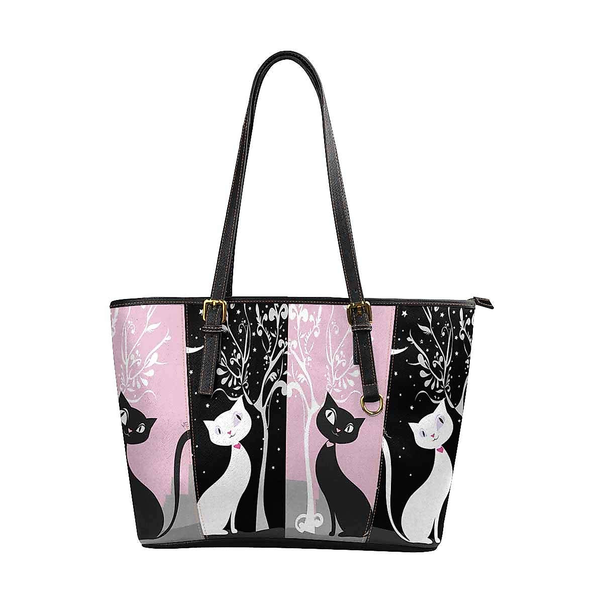 InterestPrint Tote Bags Women's PU Leather Handbags Ladies Shoulder Bag Valentine's Day Lover Cats