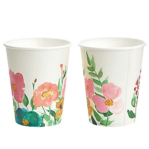 Juvale 144 Piece Watercolor Tea Party Supplies with Pink Floral Paper Plates, Napkins, Cups, and Cutlery, Disposable Tableware Set for Girls Baby Shower, Wedding (Serves 24)