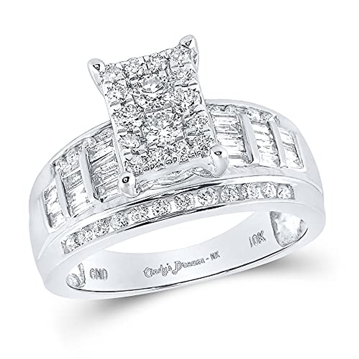 10kt White Gold Round Diamond Cluster Bridal Wedding Engagement Ring 7/8 Cttw